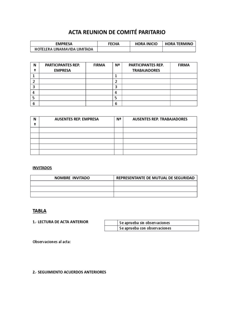 Acta Reunion de Comité Paritario | PDF
