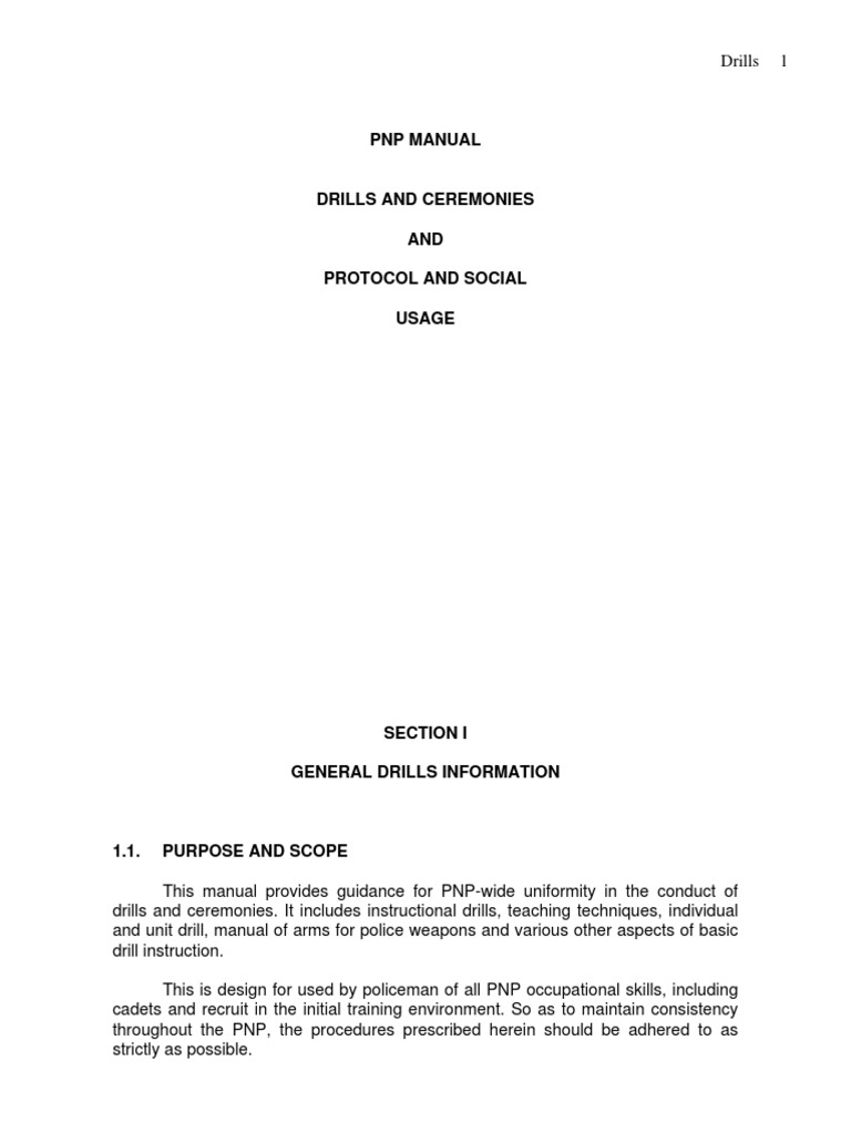 PNP Drills and Ceremonies Manual | PDF | Foot | Military