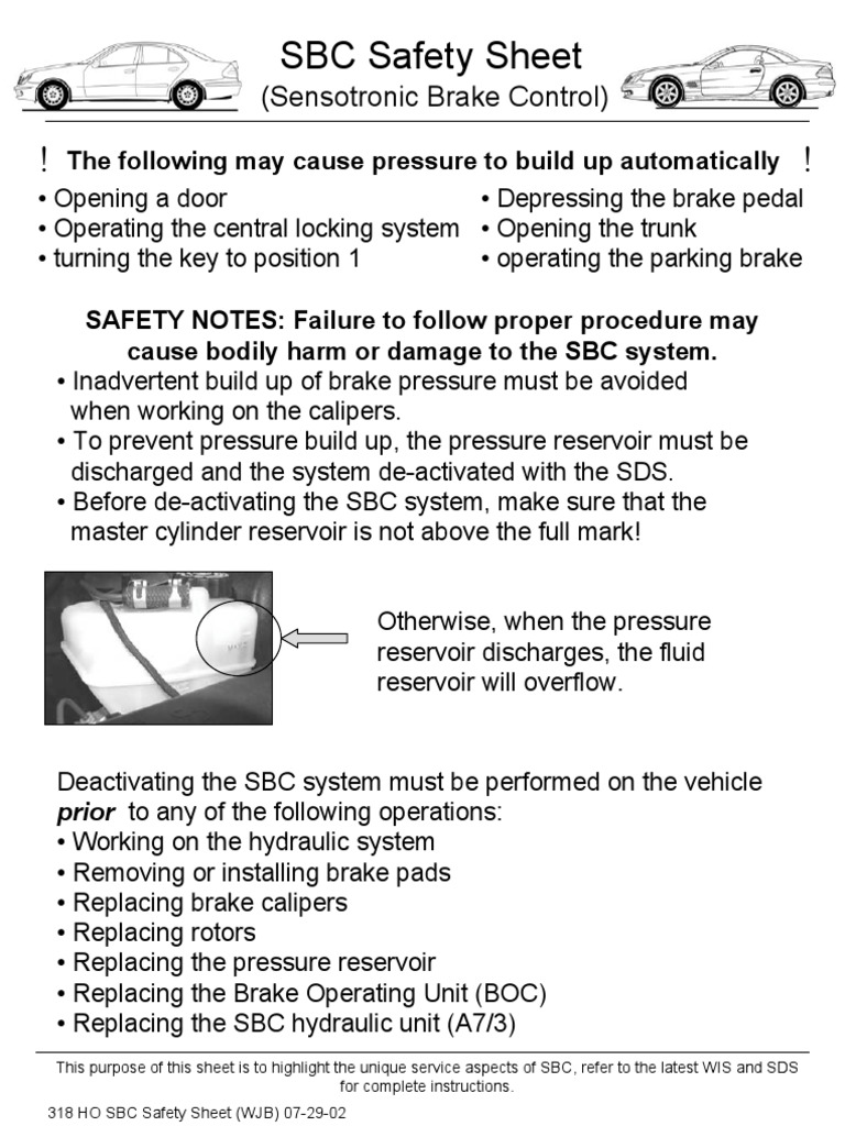 319 Ho SBC Safety Sheet (WJB) 7-29-02 | PDF | Brake | Machines
