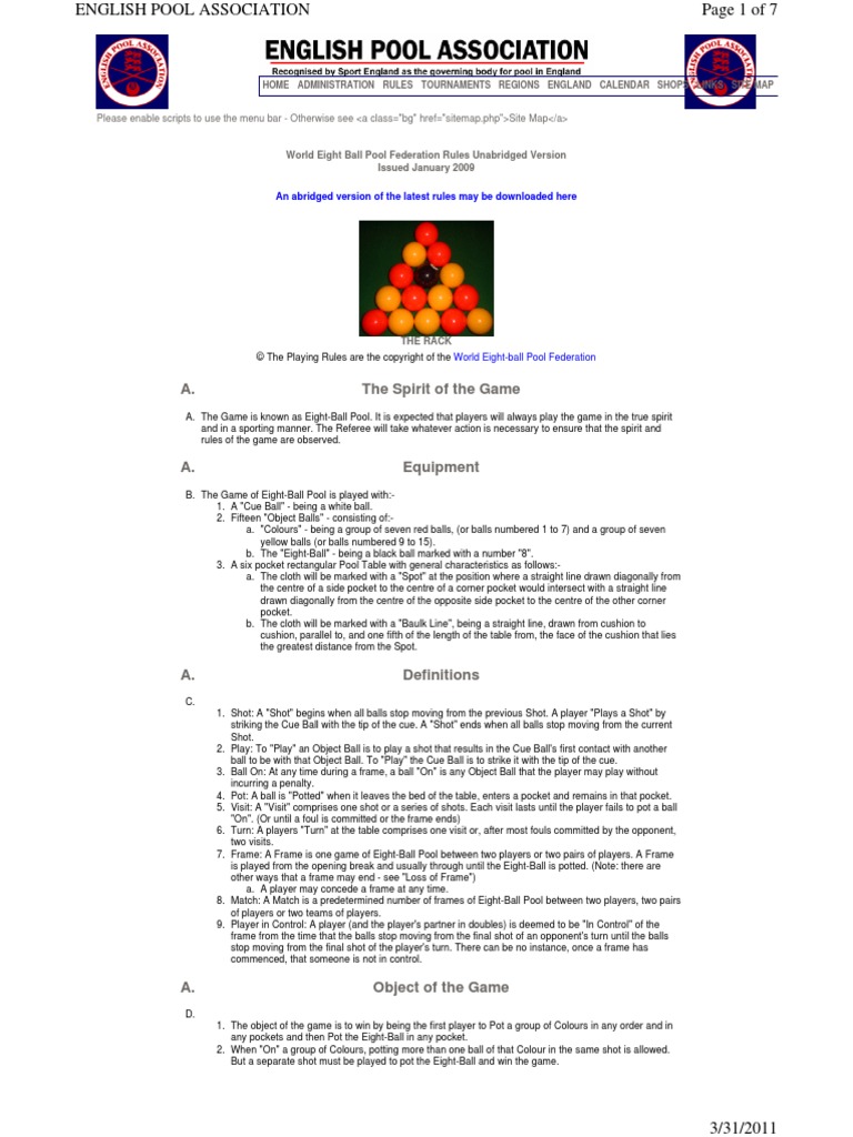 UK 8 Ball Pool - Wrules | PDF | Snooker | Pool (Cue Sports)