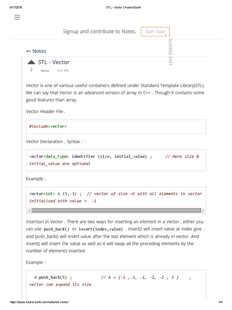 STL - Vector - HackerEarth | PDF | Array Data Type | Array Data Structure