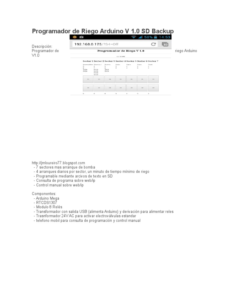 Programador Riego Arduino V1.0 SD | PDF | Arduino | Informática