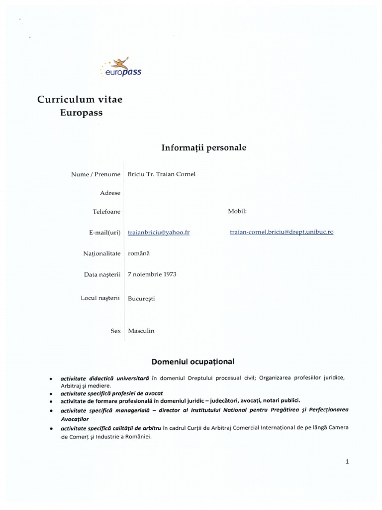 Traian Cornel Briciu CV Ian 2015 PDF | PDF