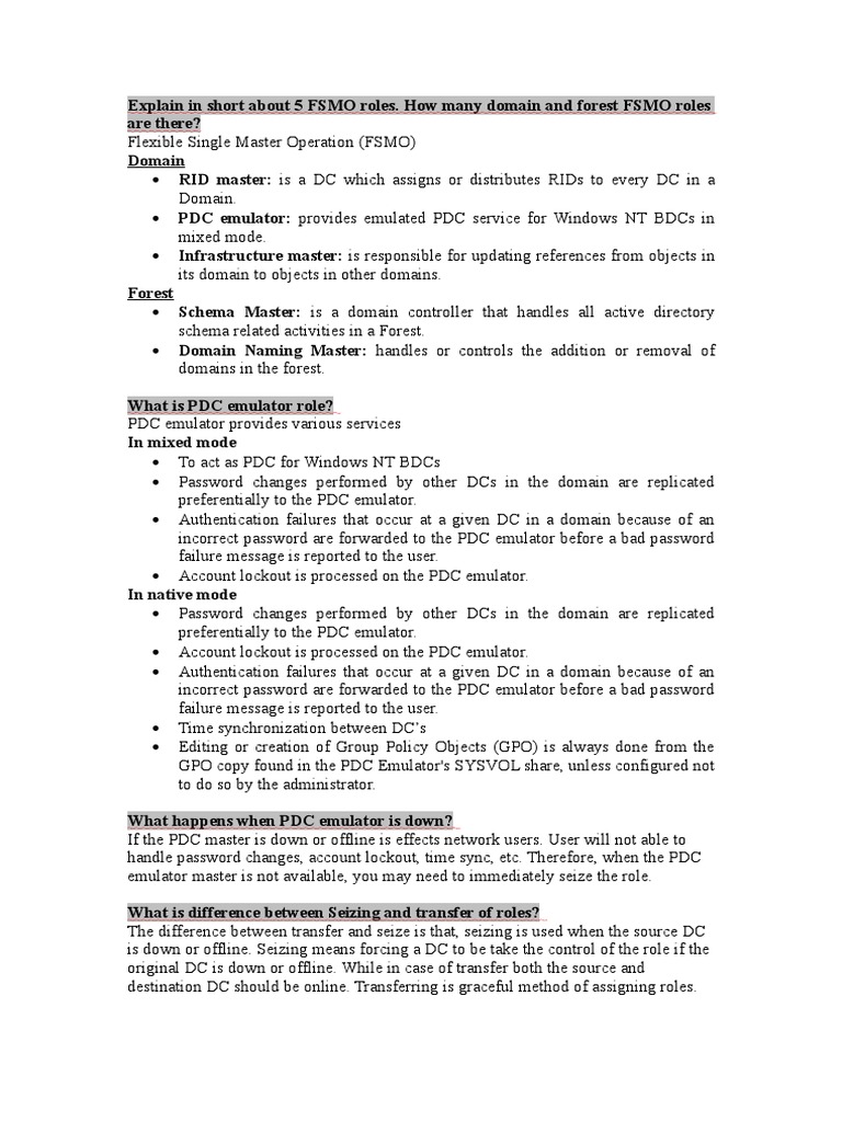 Fsmo Roles | PDF | Active Directory | Computer Networking