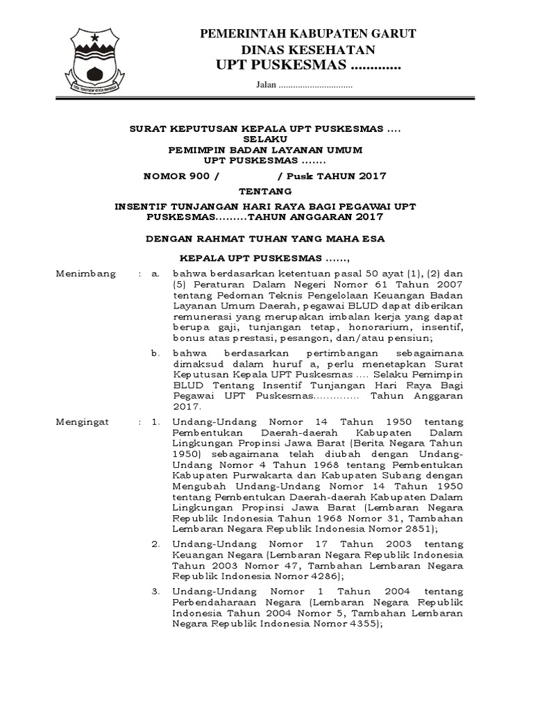 Contoh SK THR | PDF | Pengelolaan Keuangan & Uang