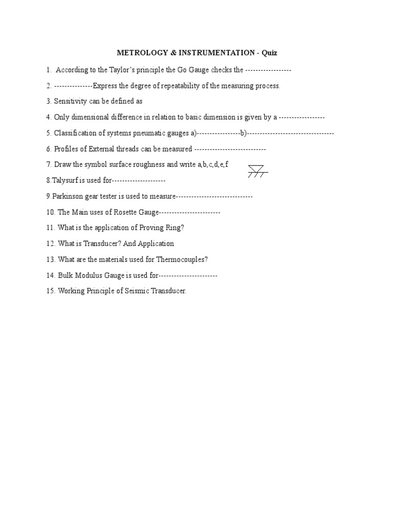 Metrology & Instrumentation - Quiz | PDF