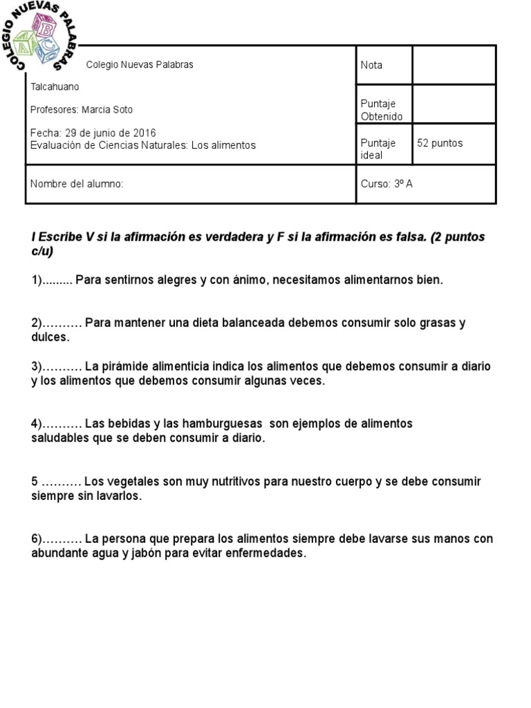 Evaluación de Alimentación Saludable | PDF | Dieta | Alimentos