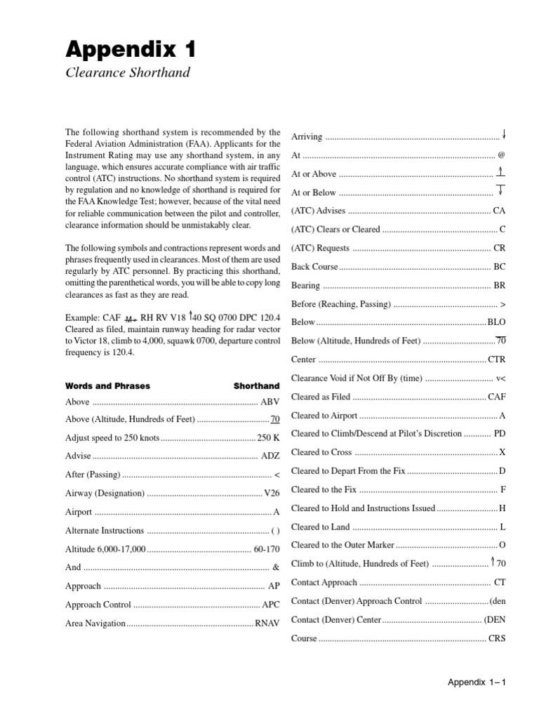 Shorthand IFR Clearance | PDF | Air Traffic Control | Instrument Flight ...