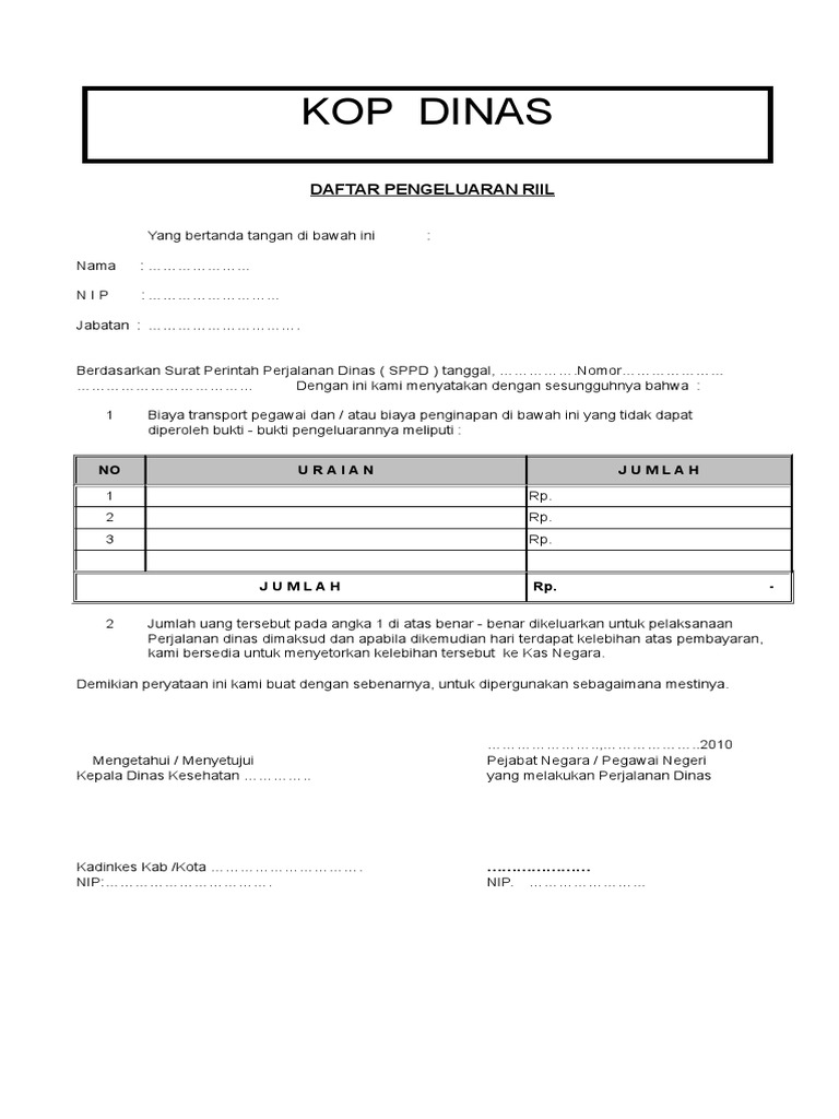 Daftar Pengeluaran Perjalanan Dinas | PDF