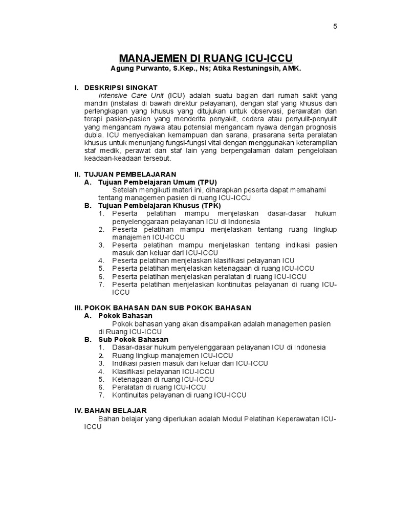 Manajemen Pasien di Ruang ICU-ICCU | PDF