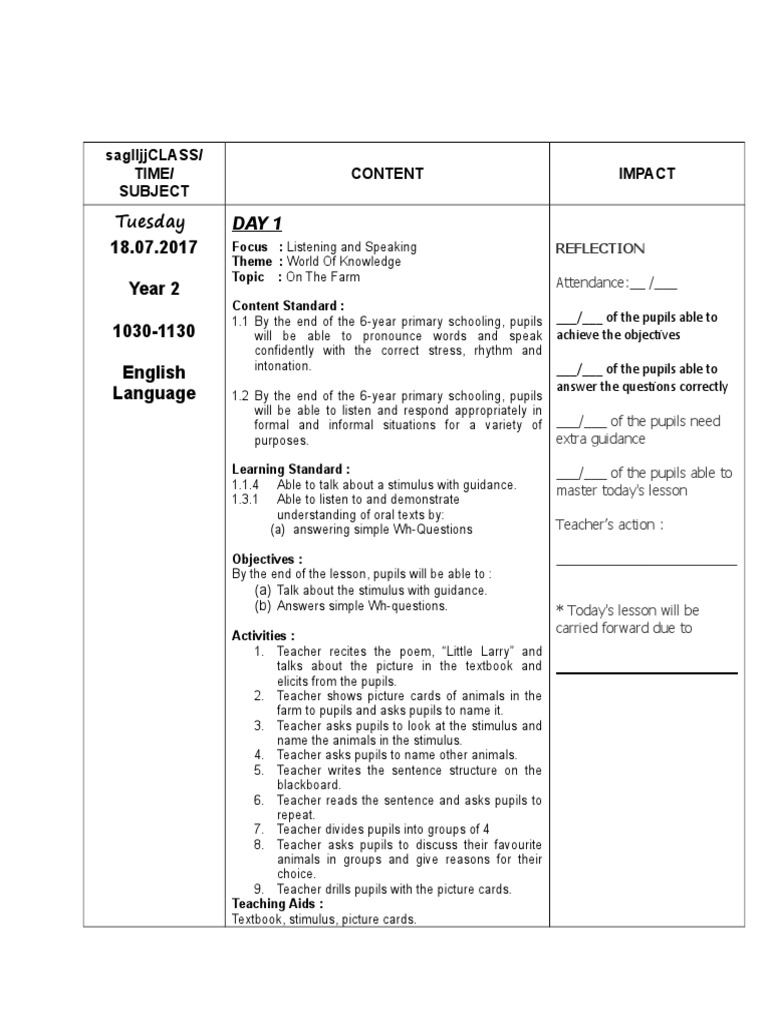On The Farm Lesson Plan | PDF | Question | Teachers