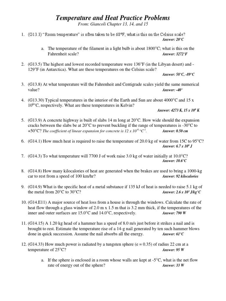 Temperature Conversion Practice Problems | PDF | Temperature | Heat ...