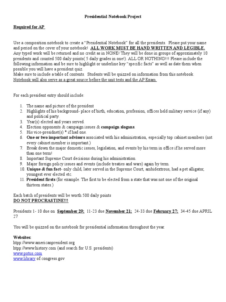 Presidential Notebook Project | PDF