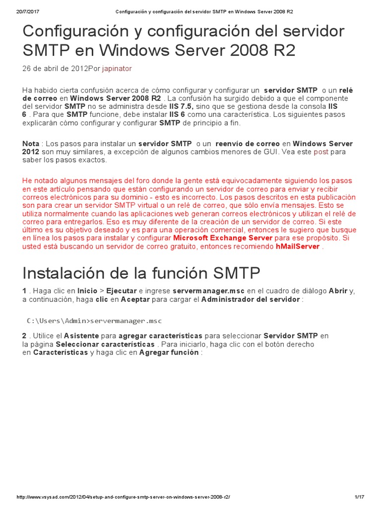 Configurar servidor SMTP en Windows 2008 R2 | PDF | sistema de nombres ...