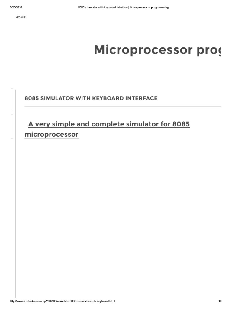 8085 Simulator With Keyboard Interface - Microprocessor Programming ...