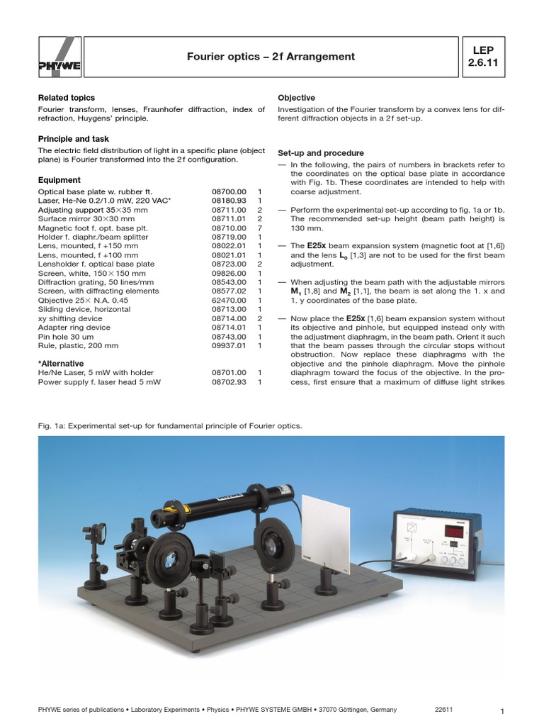 Óptica de Fourier 2f | PDF | Diffraction | Optics