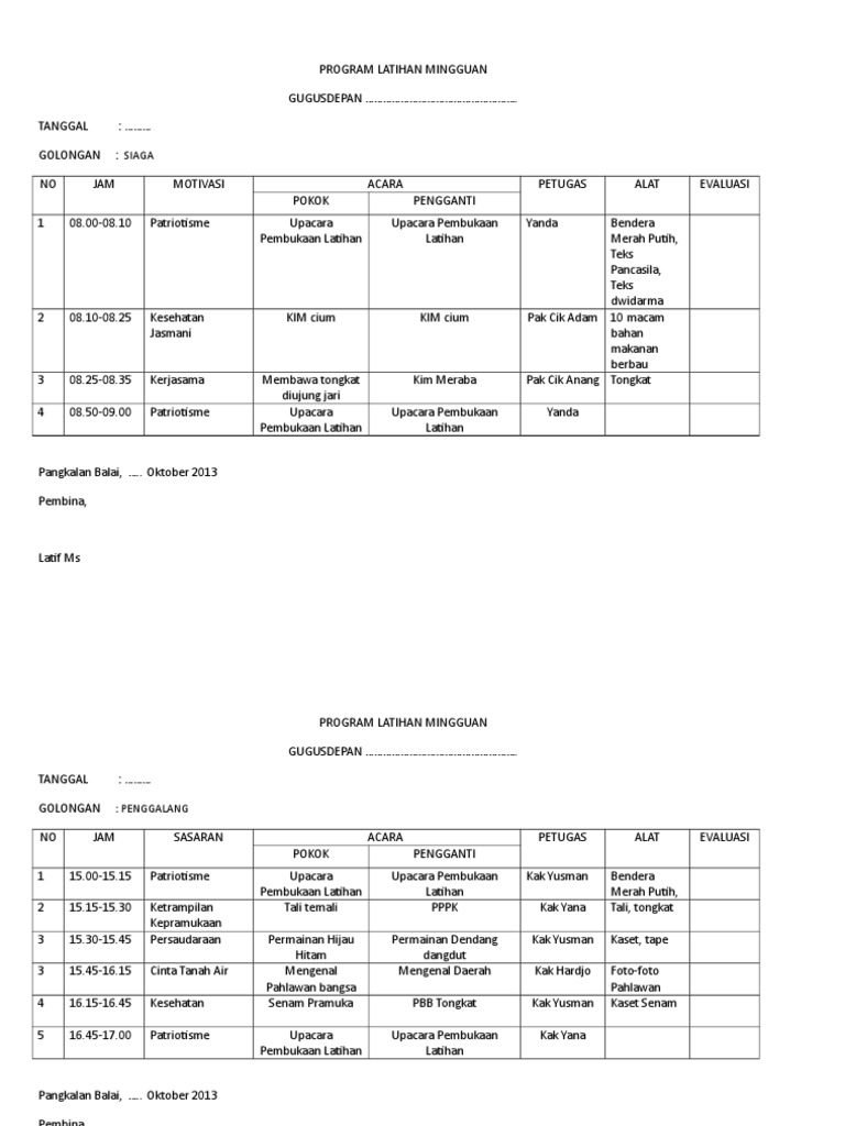 Program Latihan Mingguan | PDF
