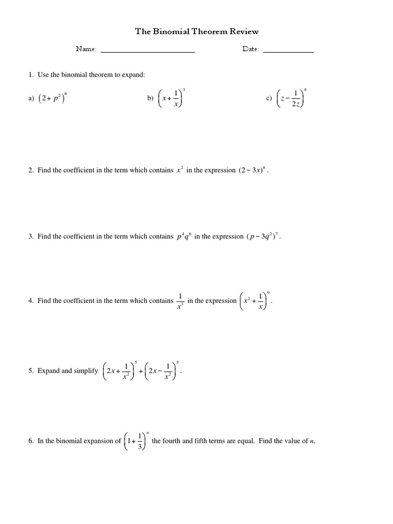 Review of The Binomial Theorem | PDF | Teaching Mathematics | Complex ...