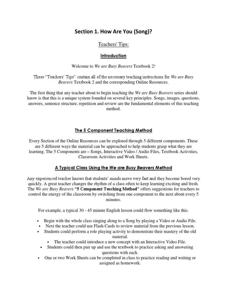 Busy Beavers Teaching Guide: Book 2 | PDF | Teaching Method | Textbook