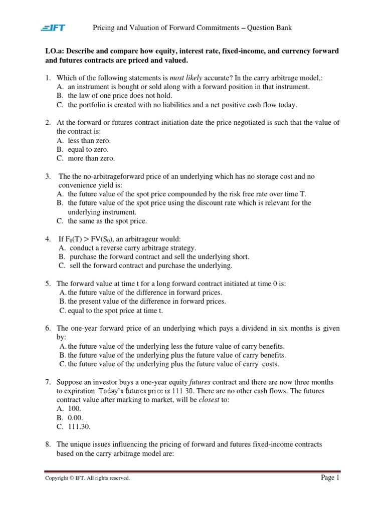R40 Pricing and Valuation of Forward Commitments Q Bank PDF | PDF ...