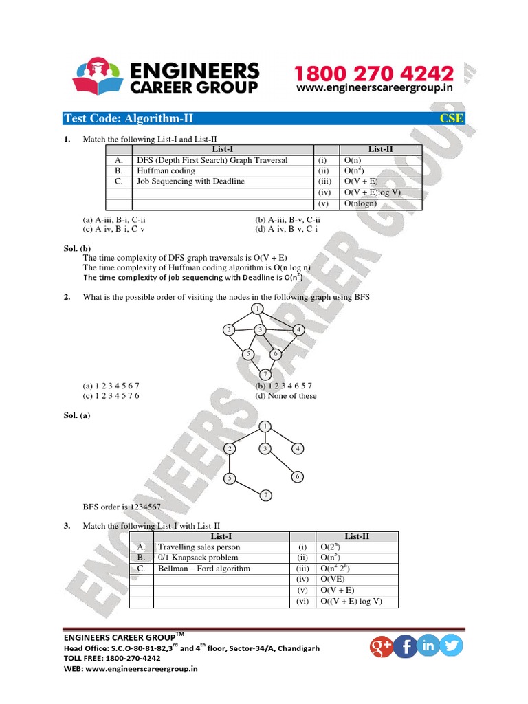 Test Code: Algorithm-II: 1. List-I List-II | PDF | Graph Theory ...
