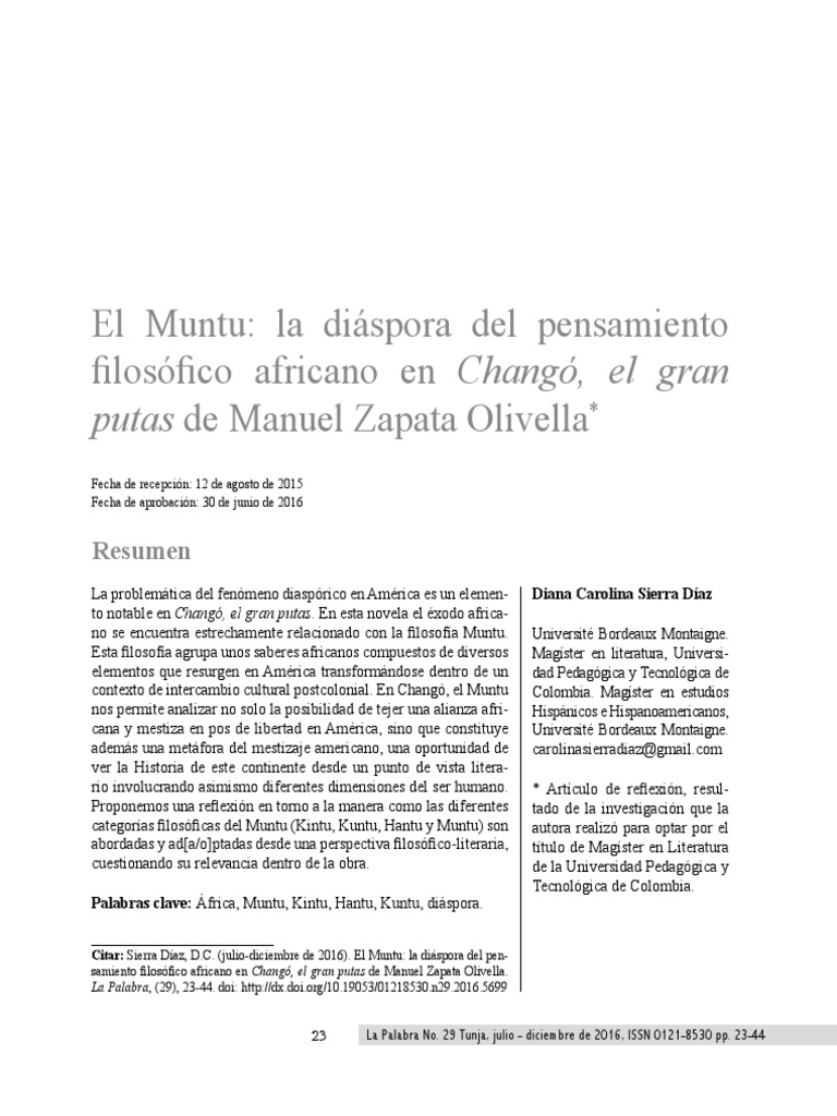 El Muntu: La Diáspora Del Pensamiento Losó Co Africano en Changó, El ...