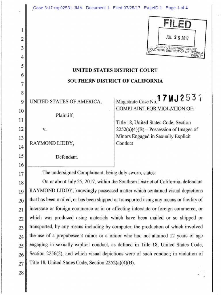 Raymond Liddy Criminal Complaint | PDF | Complaint | Government