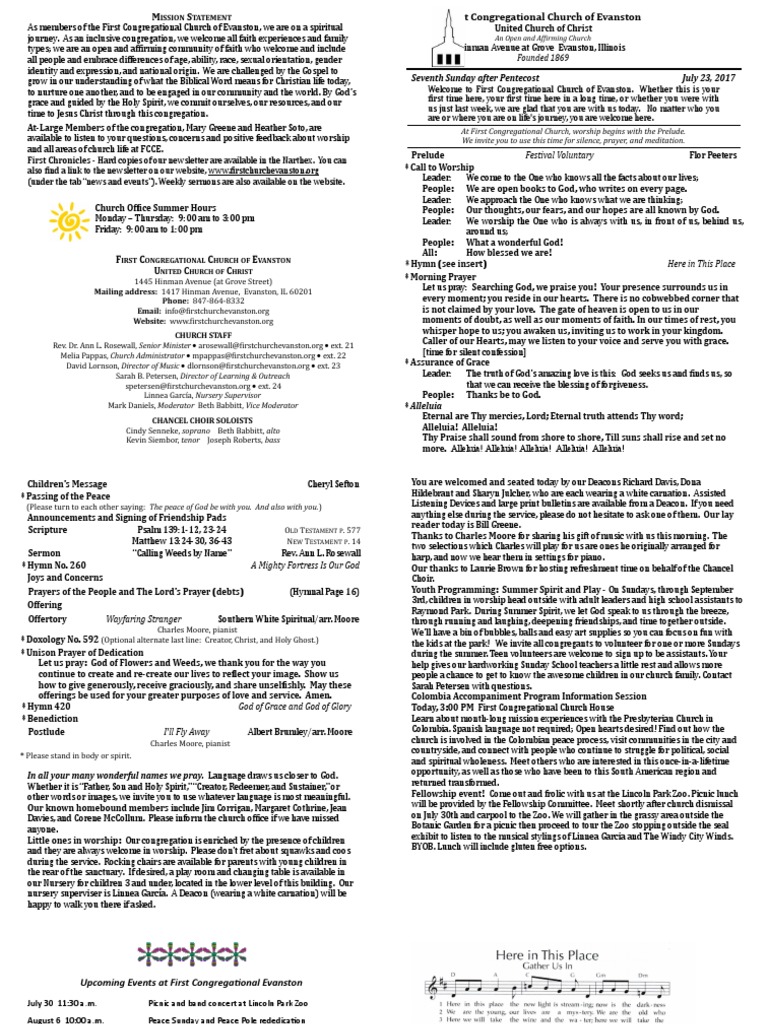 Seventh Sunday After Pentecost July 23, 2017 | PDF | Hymns | Prayer