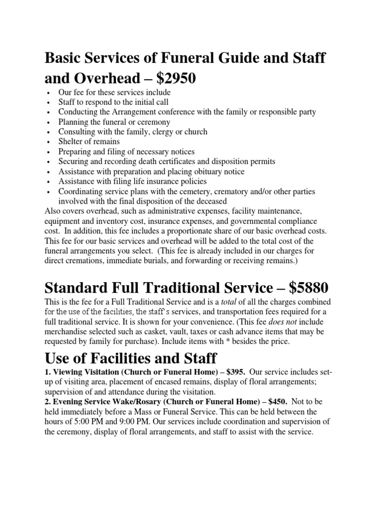 Basic Services of Funeral Guide and Staff and Overhead | PDF ...