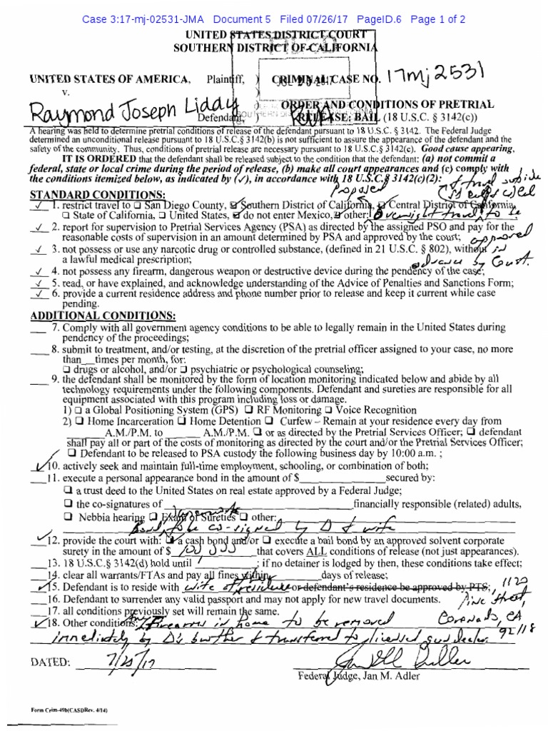 Raymond Liddy Conditions of Release | PDF | Bail | Surveillance