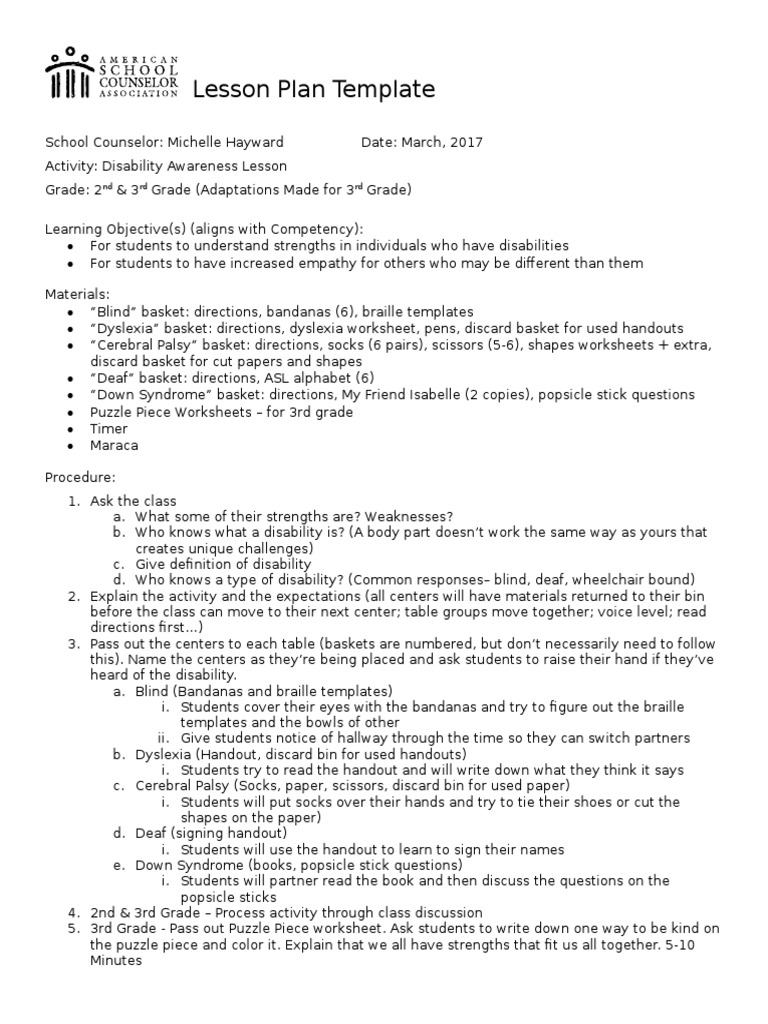 disability awareness lesson plan | Disability | Lesson Plan | Free 30 ...