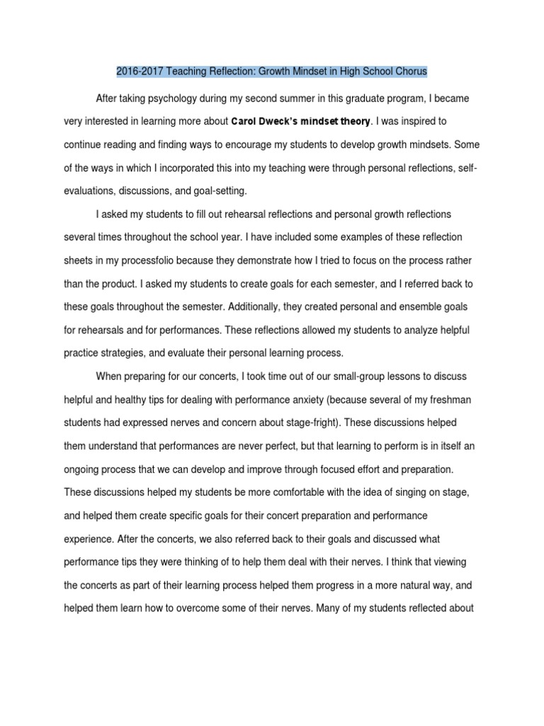 2016-2017 Teaching Reflection Growth Mindset in High School Chorus ...