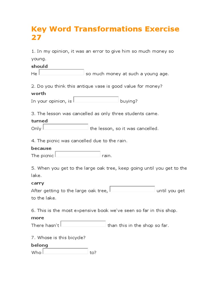 Key Word Transformations Exercise 27 | PDF
