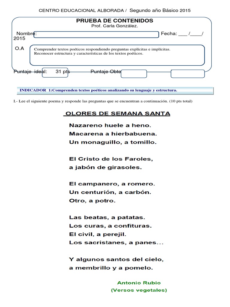 Prueba de Texto Poetico | PDF | Poesía | Ciencia cognitiva