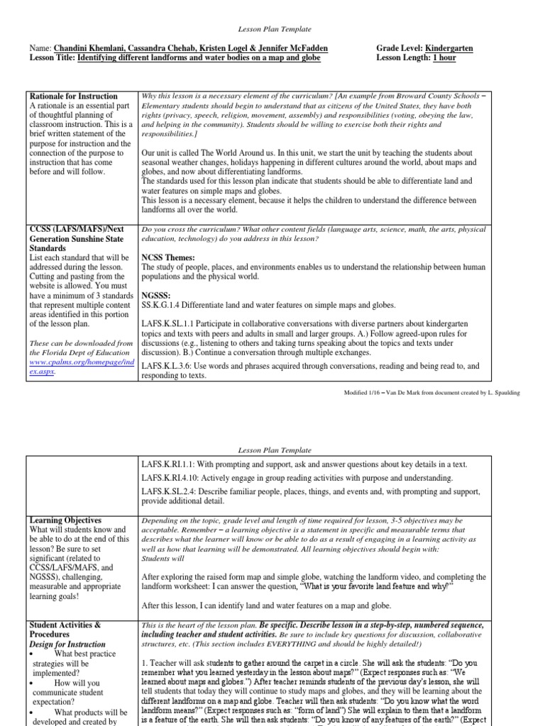 Kindergarten Landforms Lesson Plan | PDF | Lesson Plan | Educational ...