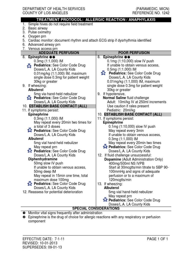 Anaphylaxis Prehospital Protocol | PDF | Medical Specialties | Clinical ...