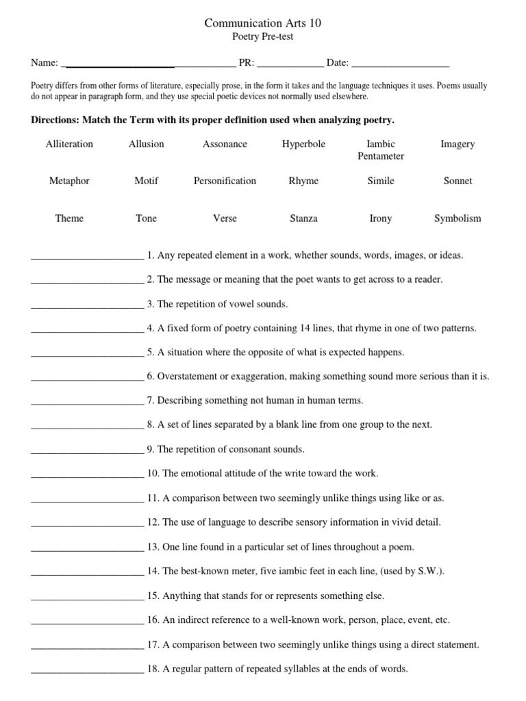 Poetry Pre-Test | PDF | Poetic Form | Poetry