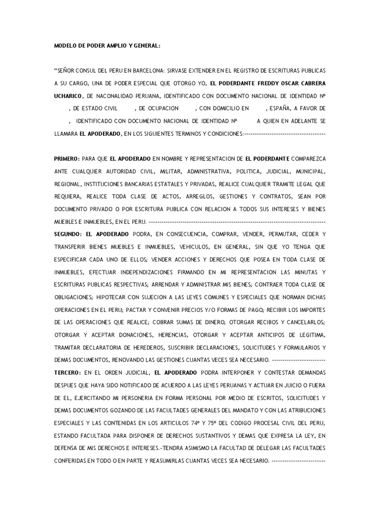 Modelo de Poder Amplio y General | Bancos | Perú