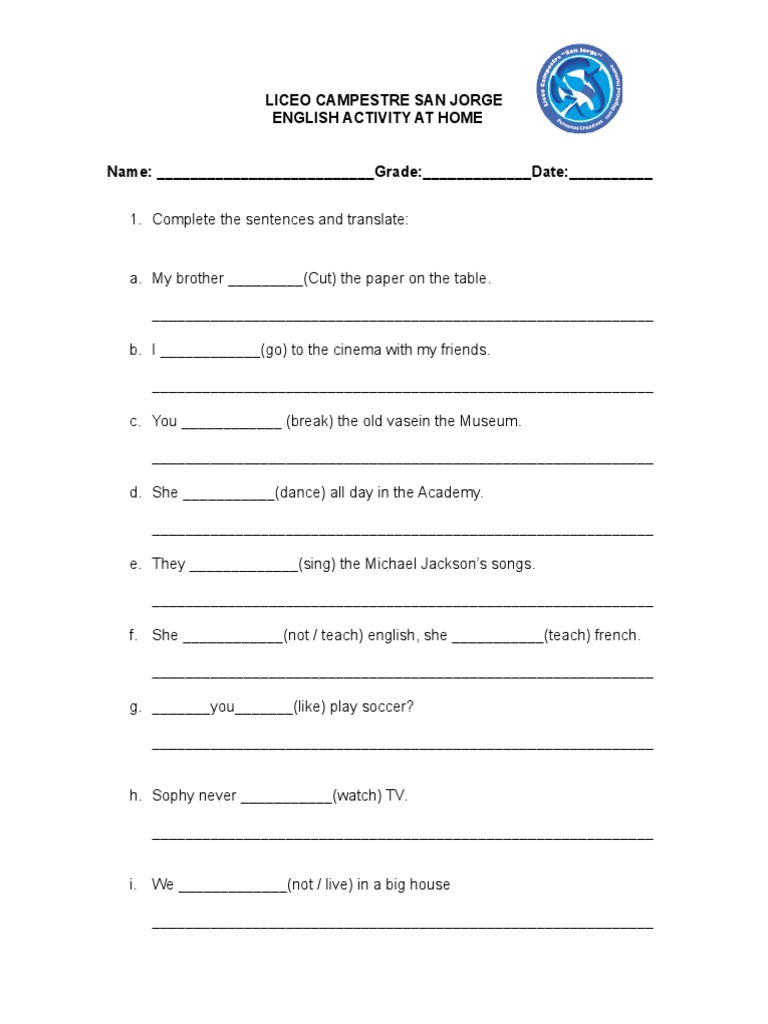 Actividad Presente Simple Sexto | PDF