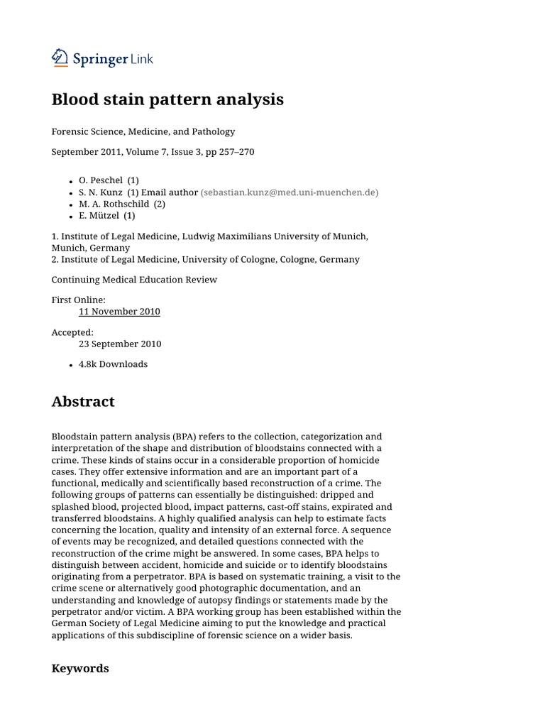 Blood Stain Pattern Analysis | PDF | Criminology | Forensics Blood Stain Pattern Analysis | PDF | Criminology | Forensics