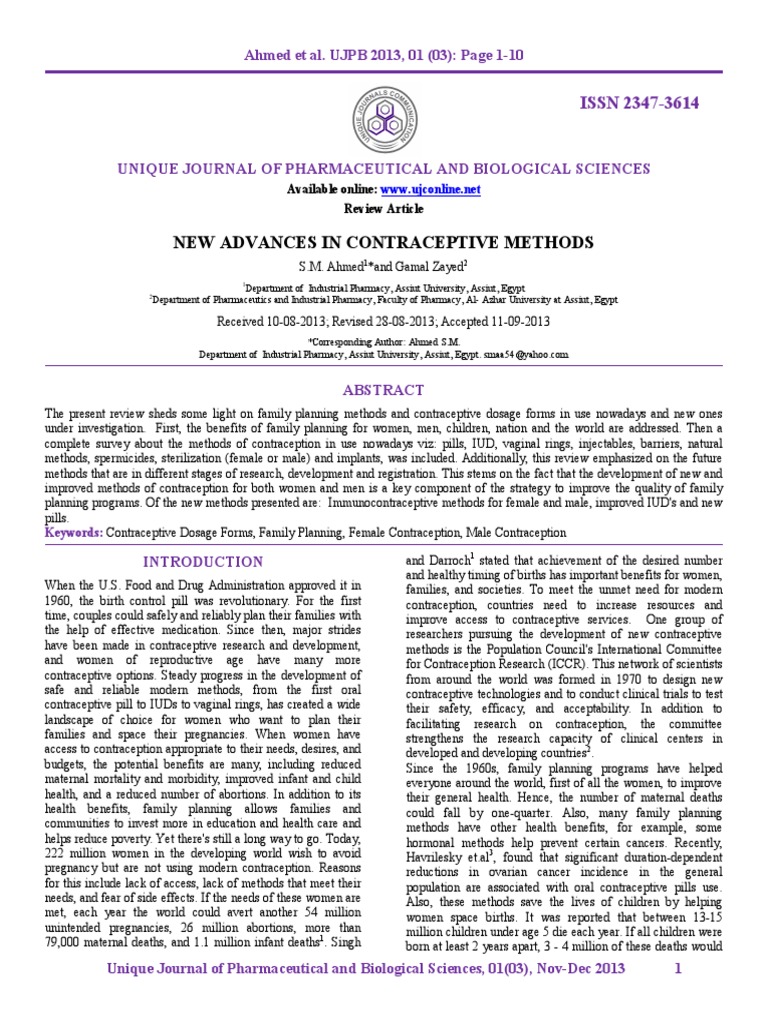 New Advances in Contraceptive Methods: ISSN 2347-3614 | PDF | Birth ...