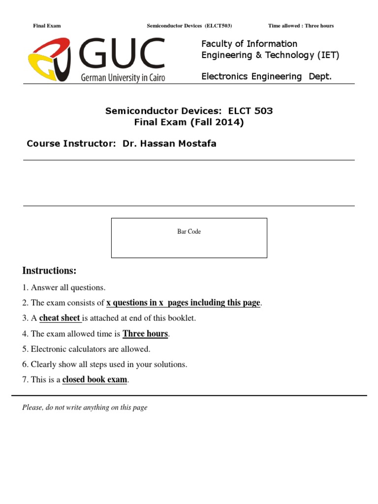Final Exam Formula Sheet | PDF | Bipolar Junction Transistor ...