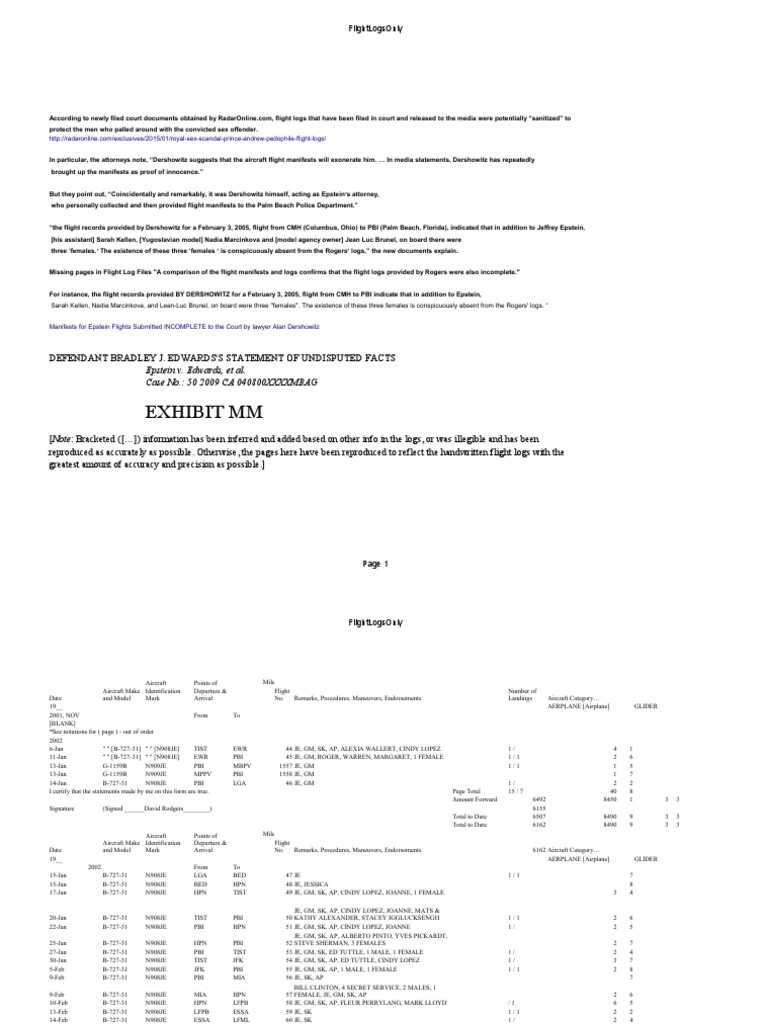 Jeffrey Epstein Flight Logs in PDF Format | Airplane | Aircraft ...