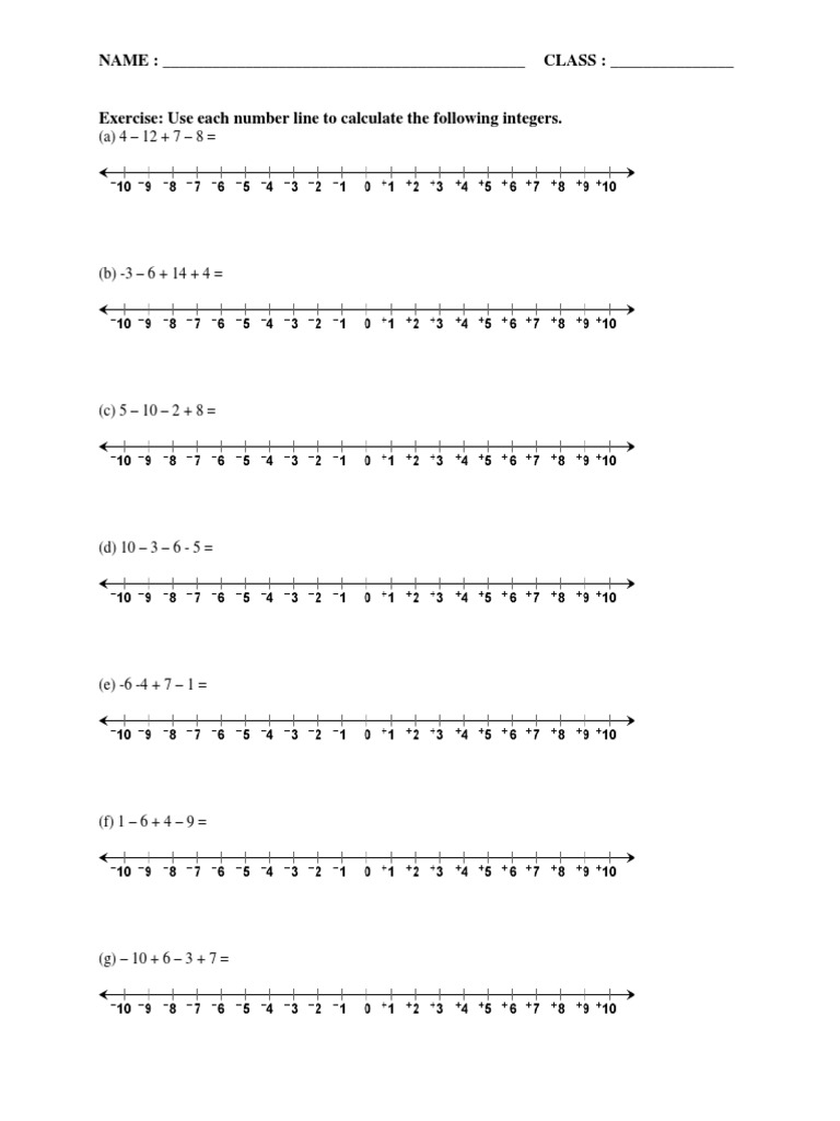 Exercise Integer With Number Line | PDF