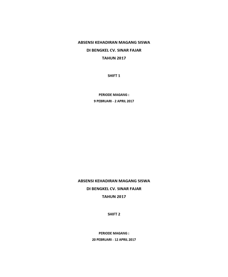 Contoh Cover Absensi Magang Siswa | PDF