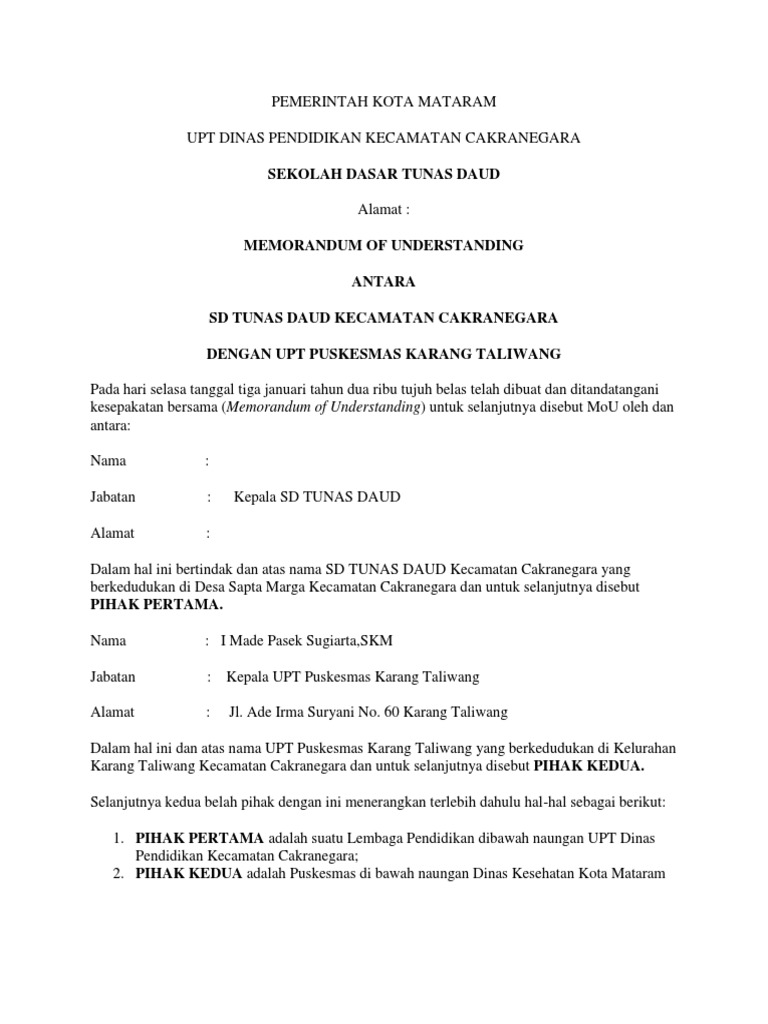 Contoh Mou Sekolah | PDF