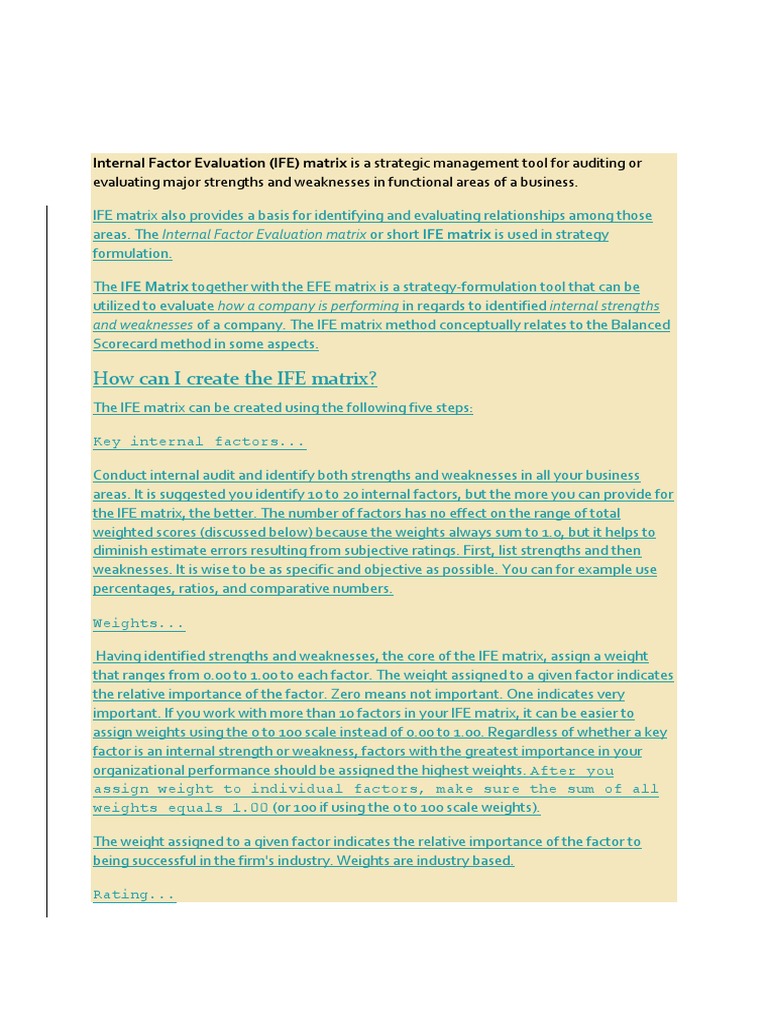 Analyzing Internal Strengths and Weaknesses: An Introduction to the Internal Factor Evaluation ...