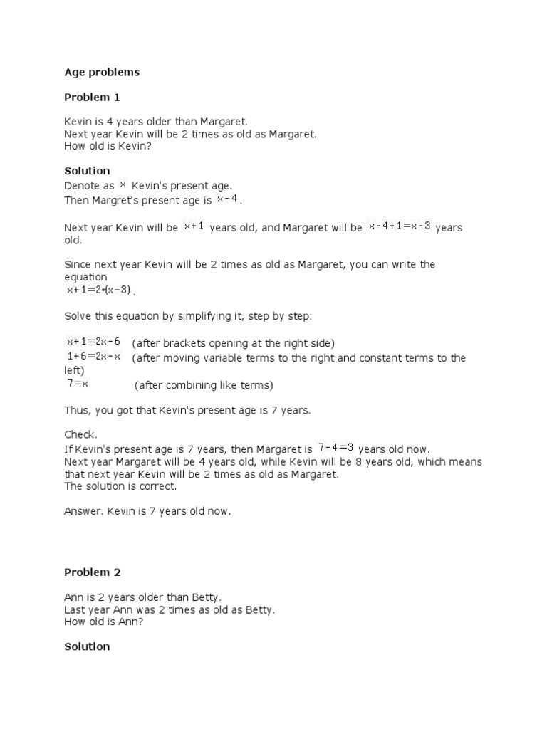 Age Problems | Equations | Mathematical Objects