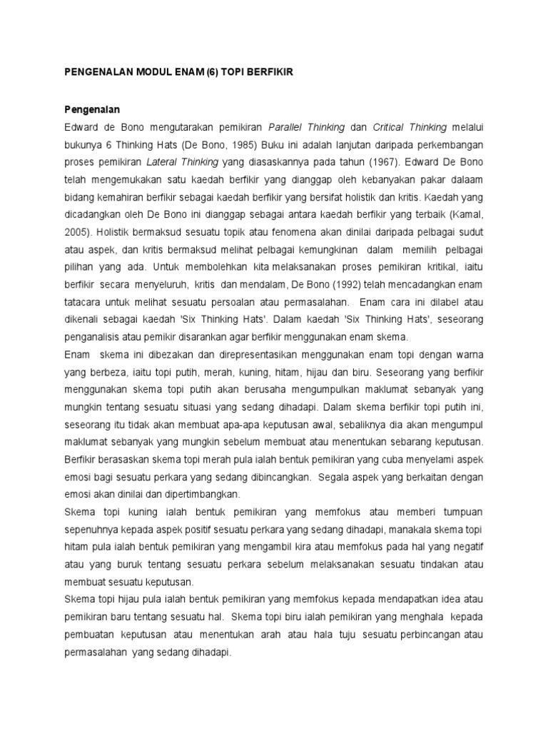 0 - Pengenalan Modul 6 Topi Berfikir | PDF