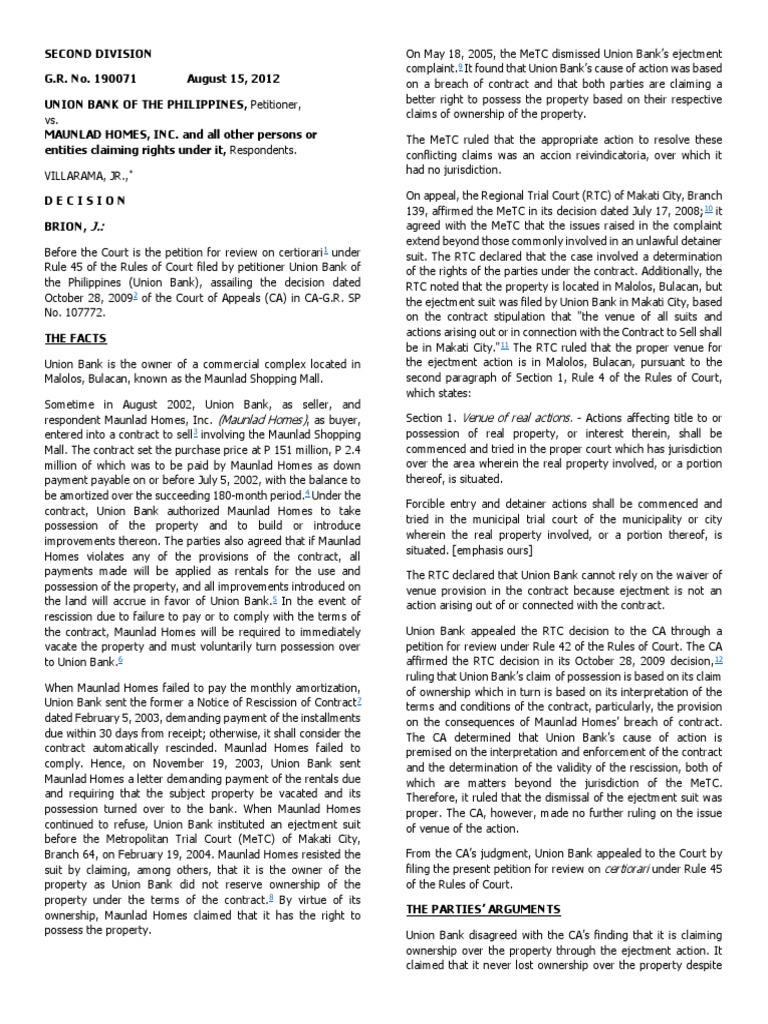 Analysis of a Decision Regarding Jurisdiction Over an Ejectment Case ...